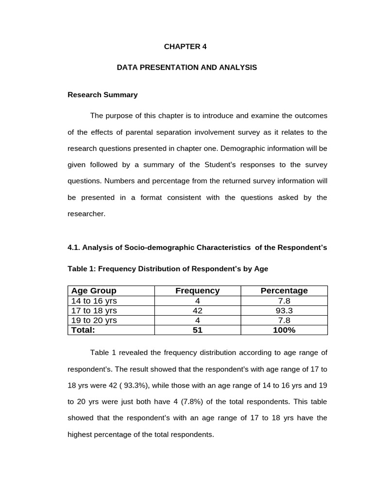 Chapter 4 Data Presentation | PDF | Demography | Psychological Concepts