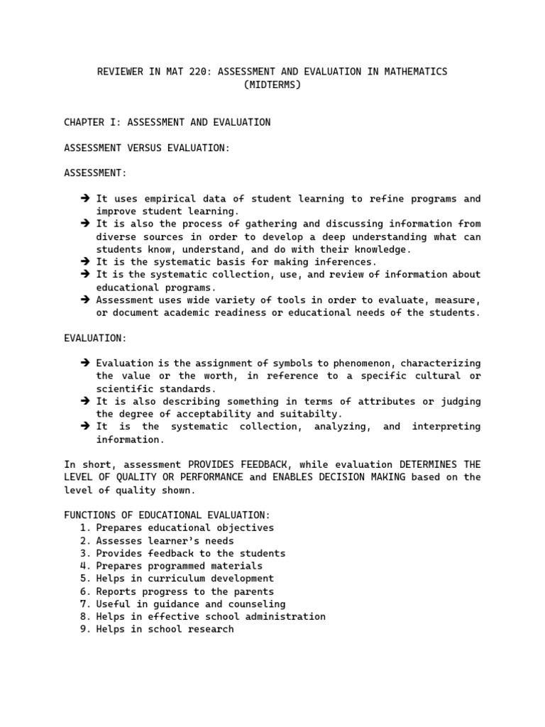 REVIEWER IN MAT 220 | PDF | Educational Assessment | Evaluation
