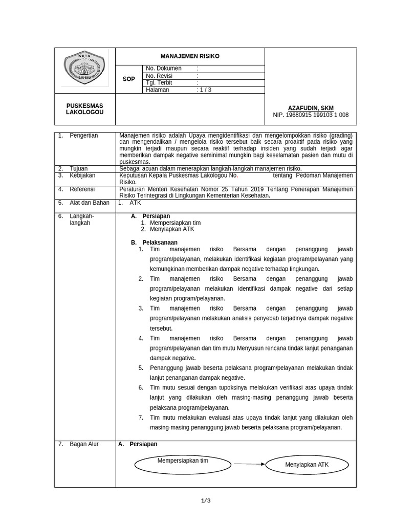 Sop Manajemen Risiko | PDF