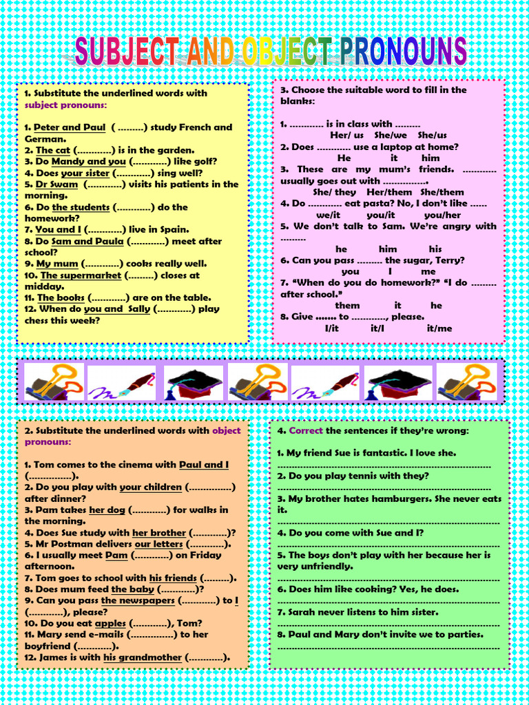 Subject and Object Pronouns Worksheet | PDF | Syntax