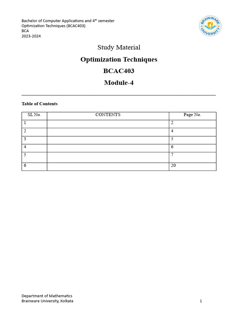BCAC403 ClassNote Module-4 | PDF | Mathematical Optimization | Linear Programming