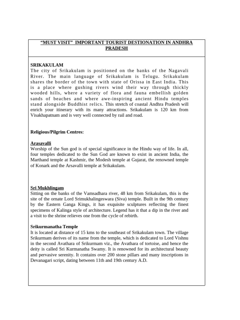 Must Visit Important Destinations in AP New | PDF