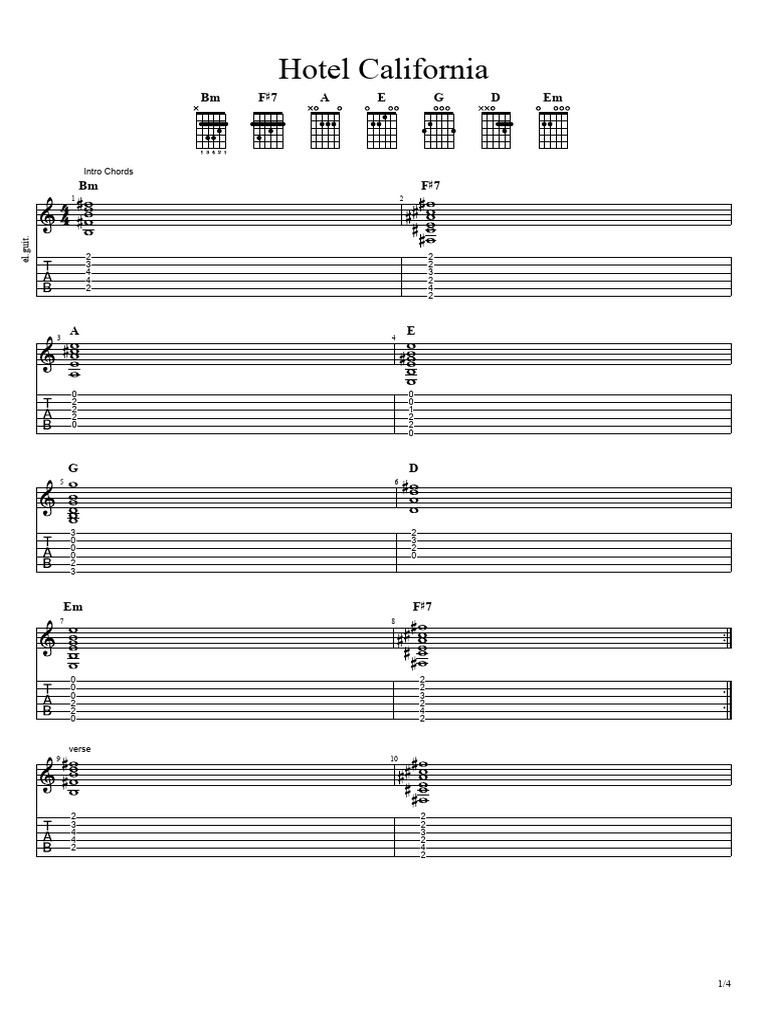 Hotel California Guitar Chords Guide | PDF | Songs | Musical Forms