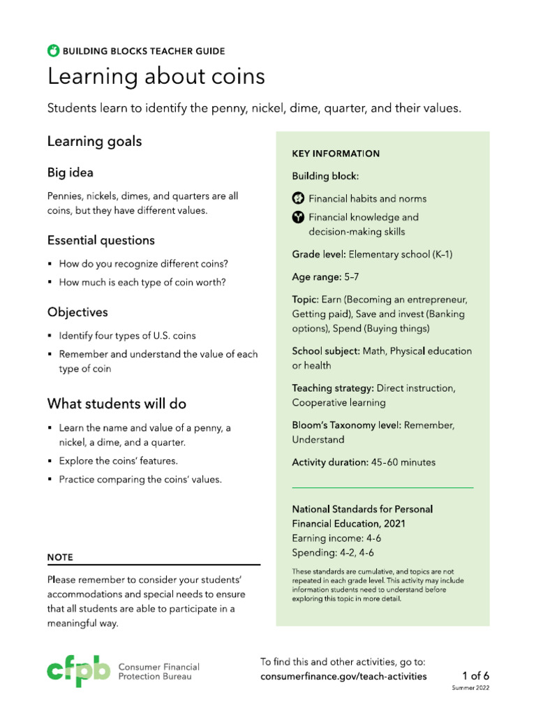 Learning about coins | PDF