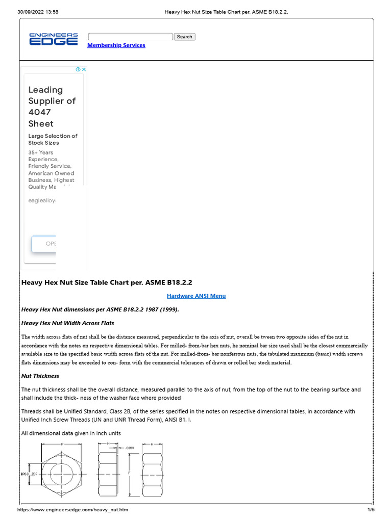 Heavy Hex Nut Size Chart ASME B18.2.2 | PDF | Nut (Hardware) | Screw