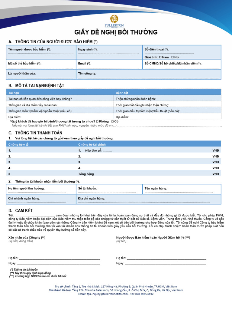 Mau Giay de Nghi Boi Thuong Bvta | PDF