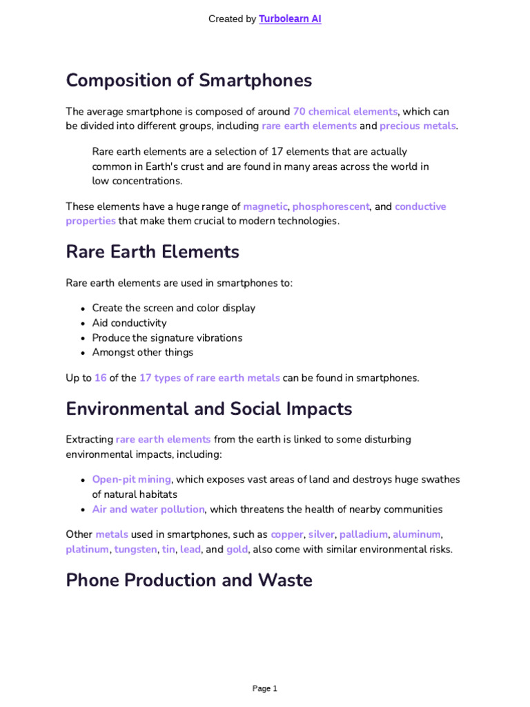 Composition of Smartphones | PDF | Metals | Mining