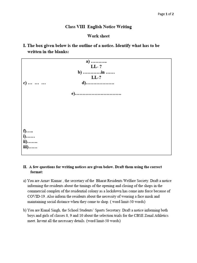 VIII en Writing Notice Message Ws | PDF