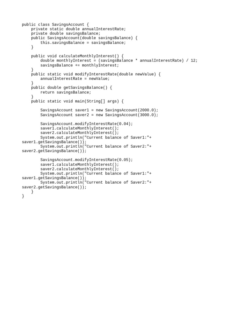 java saving account exercise | PDF java saving account exercise | PDF