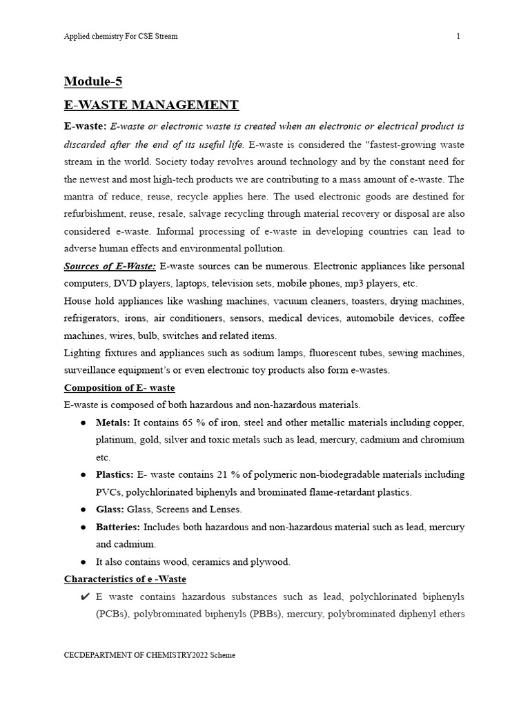 Module 5 E-Waste management.docx | PDF | Electronic Waste | Recycling