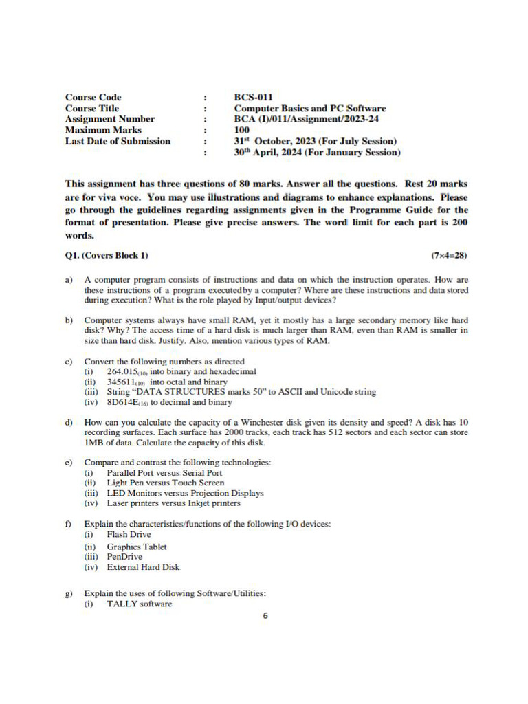 Bcs-011 Ignou Bca Semester-I 2023-24 | PDF