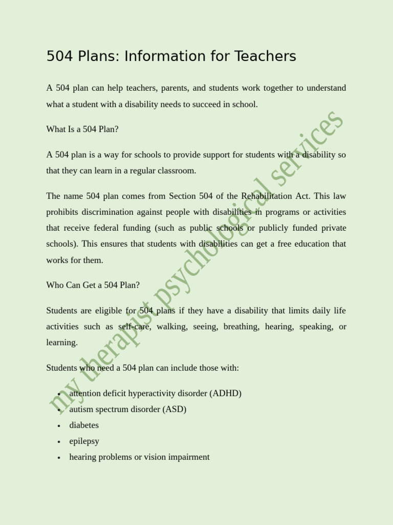 504 Plans | PDF | Individualized Education Program | Special Education