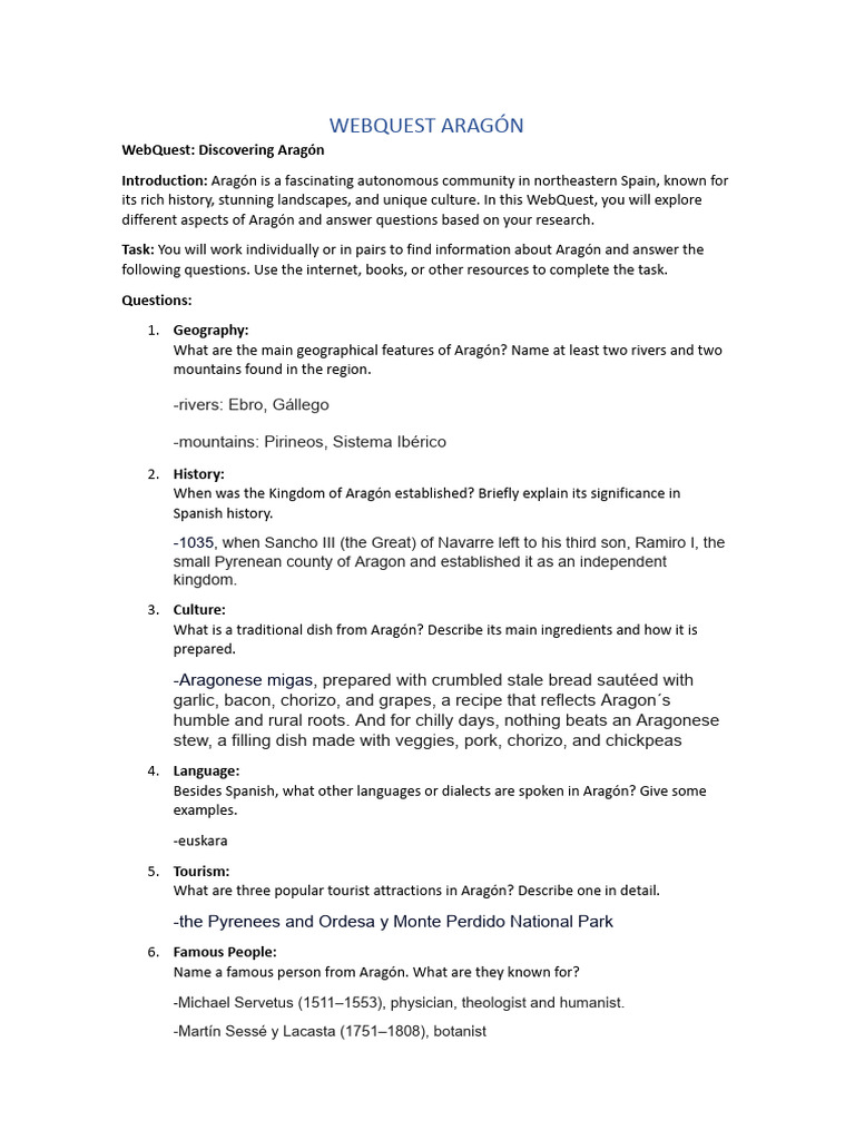 WEBQUEST ARAGÓN.docx | PDF | Foods | Cuisine