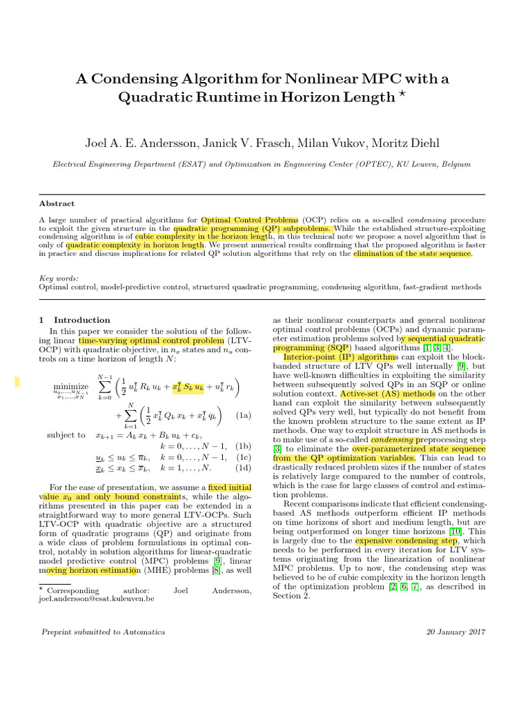 A Condensing Algorithm For NonlinearMPC With A Quadratic Runtime in ...