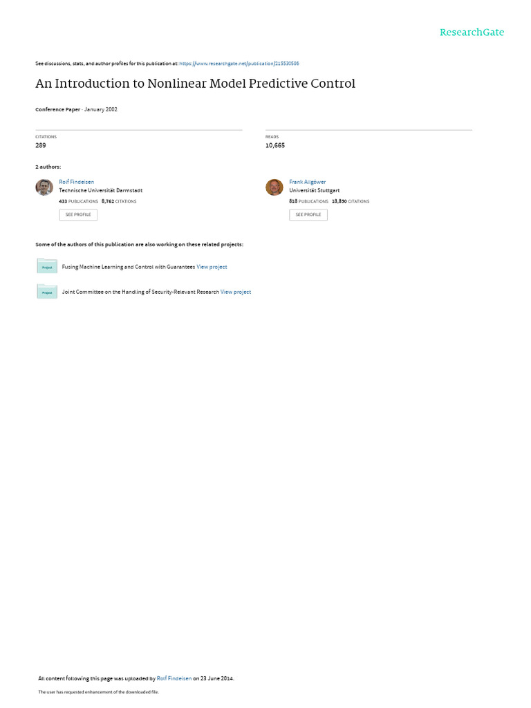 An Introduction To Nonlinear Model Predictive Control | PDF | Control Theory | Mathematical Analysis
