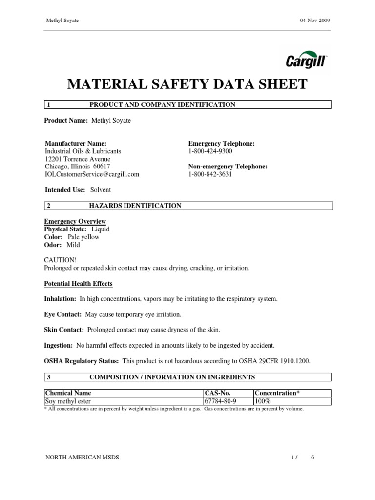 Methyl Soyate MSDS | PDF | Toxicity | Dangerous Goods