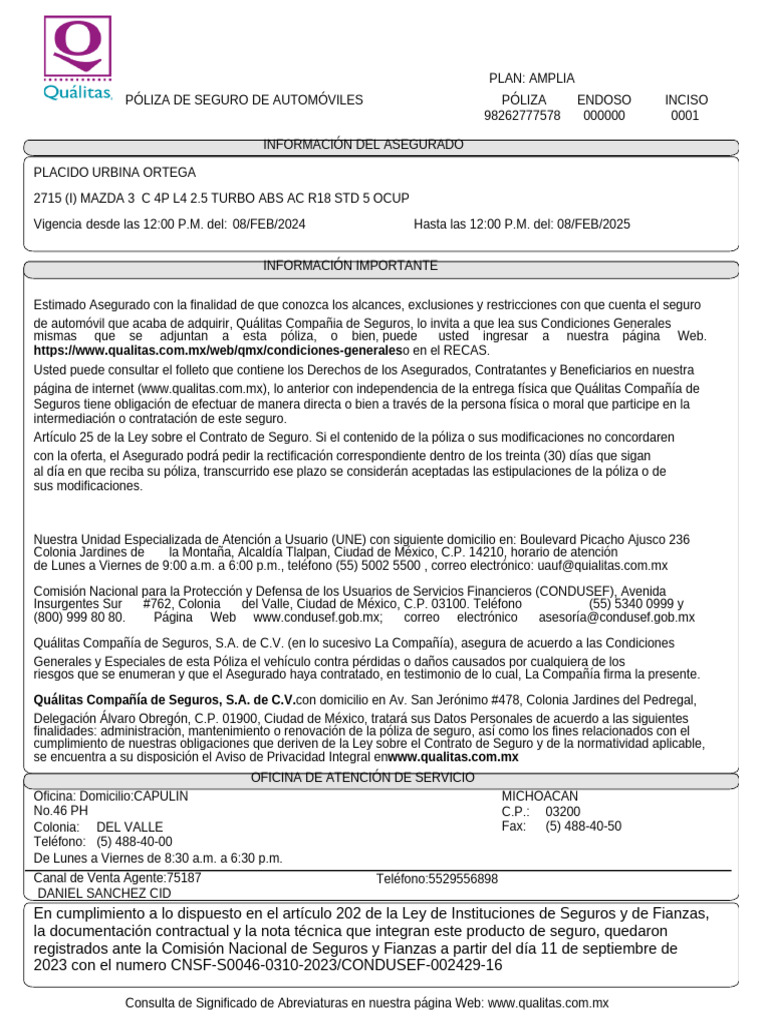 Mazda3 Qualitas | PDF | Póliza de seguros | Seguro