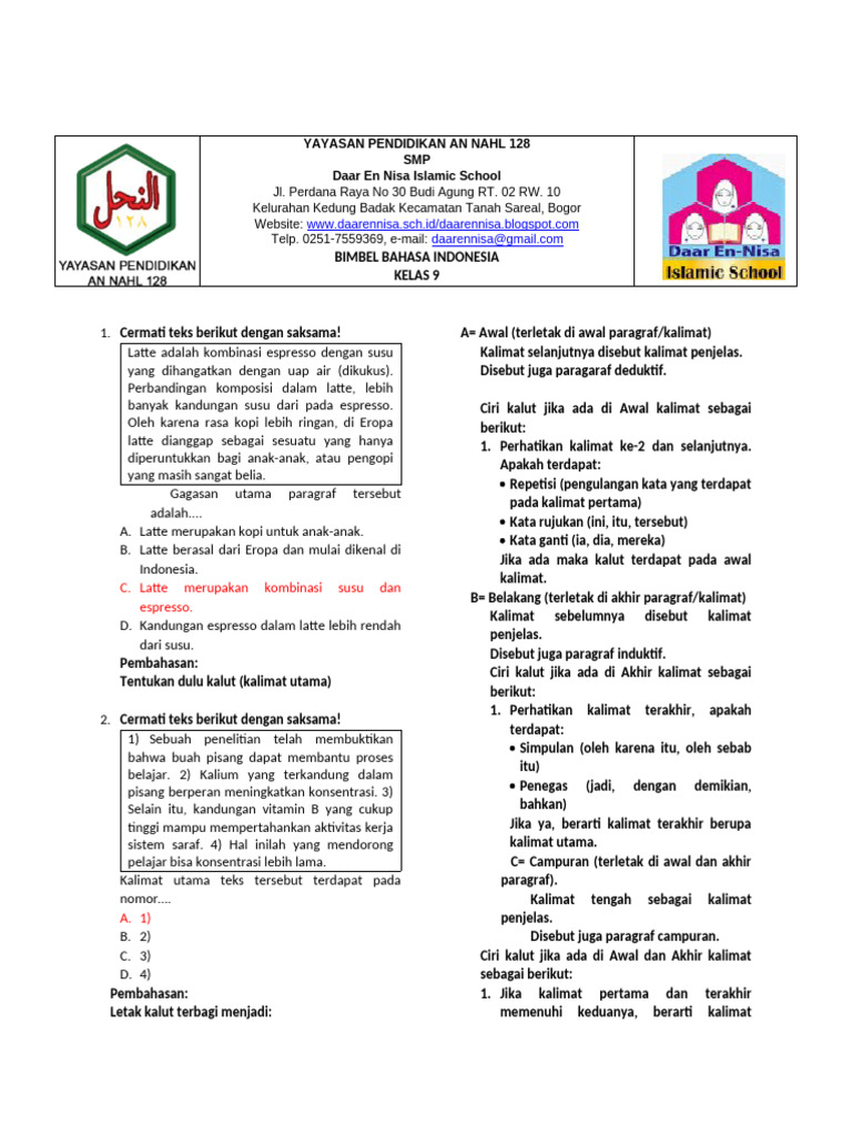 BIMBEL BINDO KELAS 9 PLUS JWN 2 AGTS 2024 | PDF