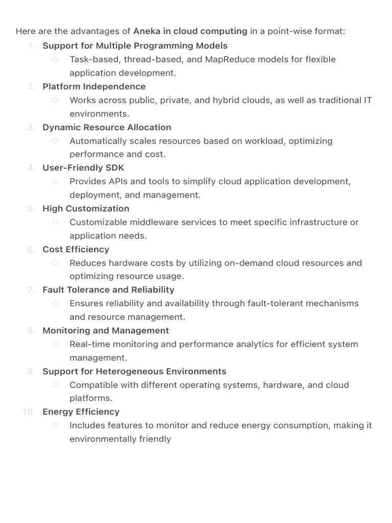 Here are the advantages of Aneka in cloud computing in a point-wise… | PDF