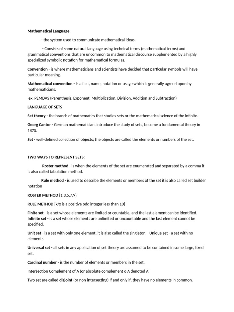 Understanding Mathematical Language and Sets | PDF