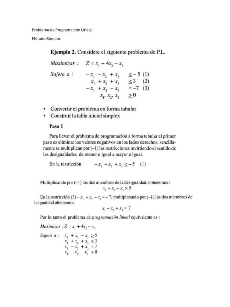 Problema de Programación Lineal-Metodo Simplex | PDF