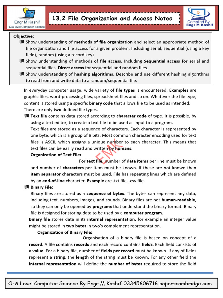 13.2-File-organisation-and-access-2024 | PDF | Text File | Computer File