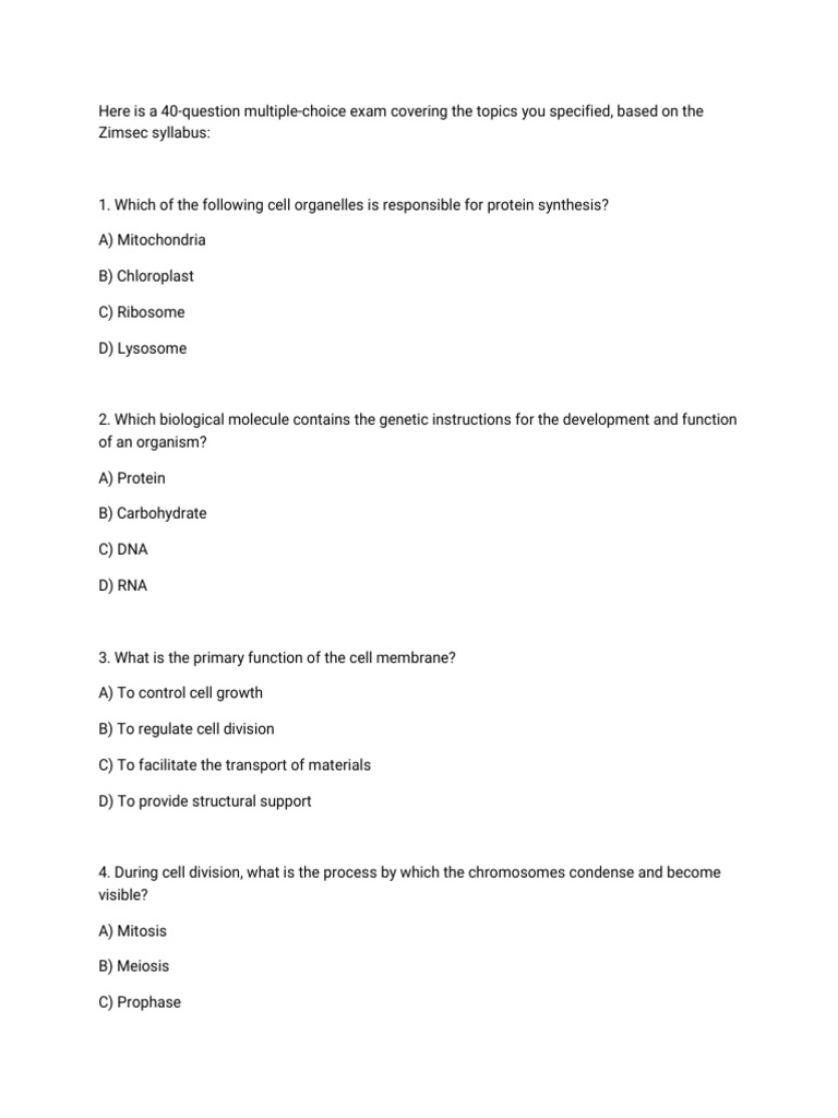 Multiple Choice Biology Exam1 | PDF | Gene | Rna
