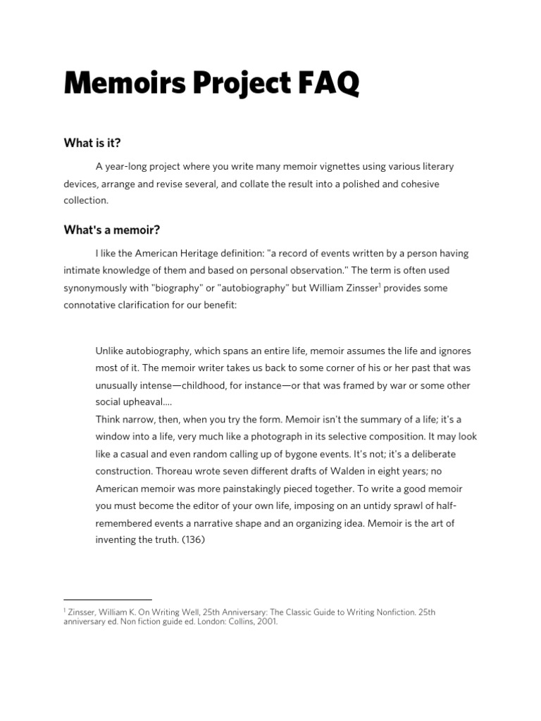 Memoirs Project Overview and FAQs | PDF | Memoir | Schools