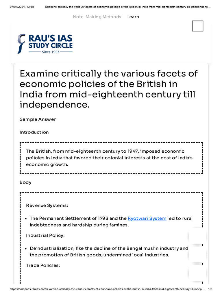 Examine Critically The Various Facets of Economic Policies of The ...