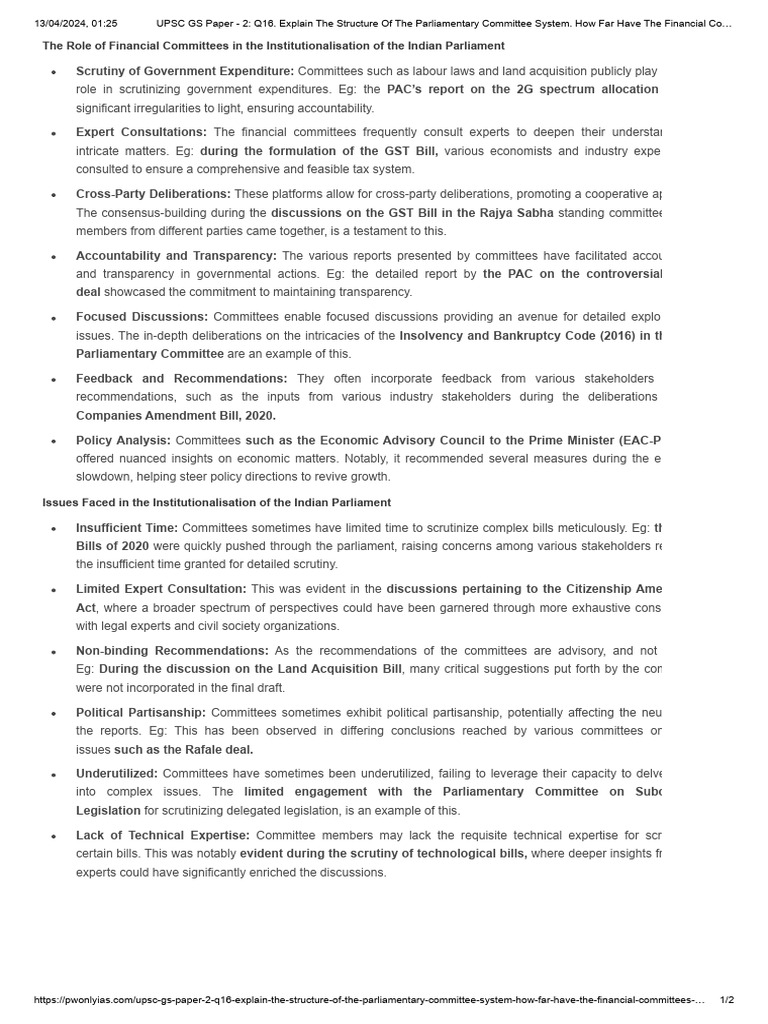 Explain The Structure Of The Parliamentary Committee System | PDF | Committee | Governance