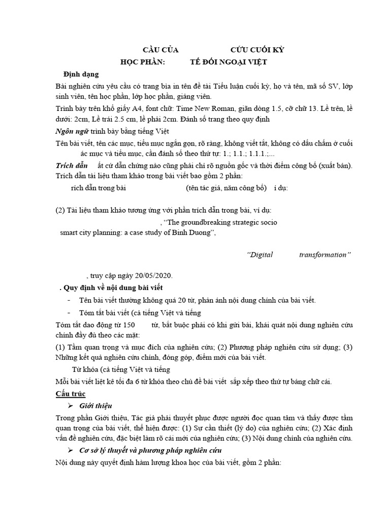 Yêu cầu bài article cuối kỳ KTĐNVN thứ 2 ca 3 | PDF