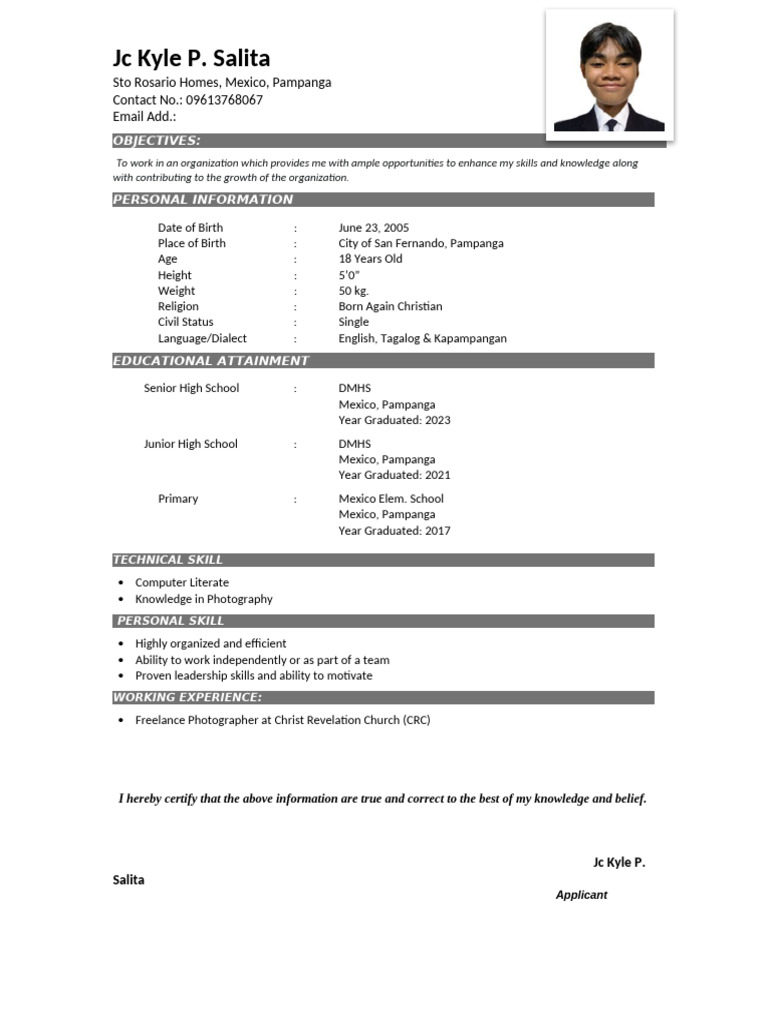 JC Kyle Salita Resume | PDF