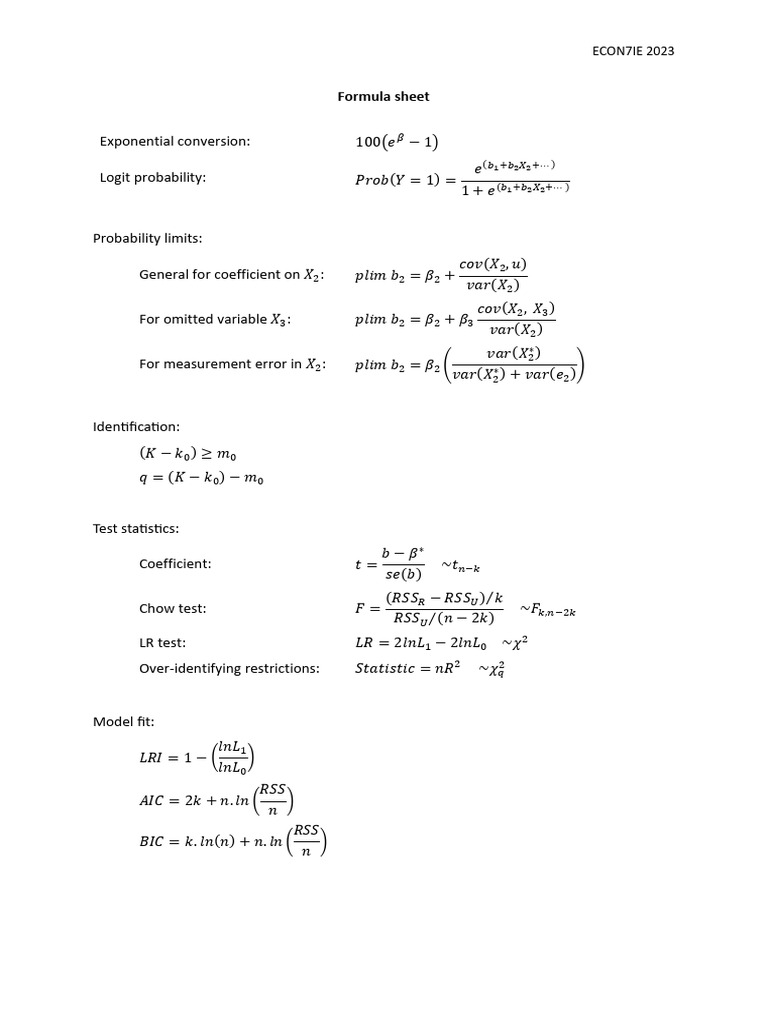 Formula Sheet | PDF