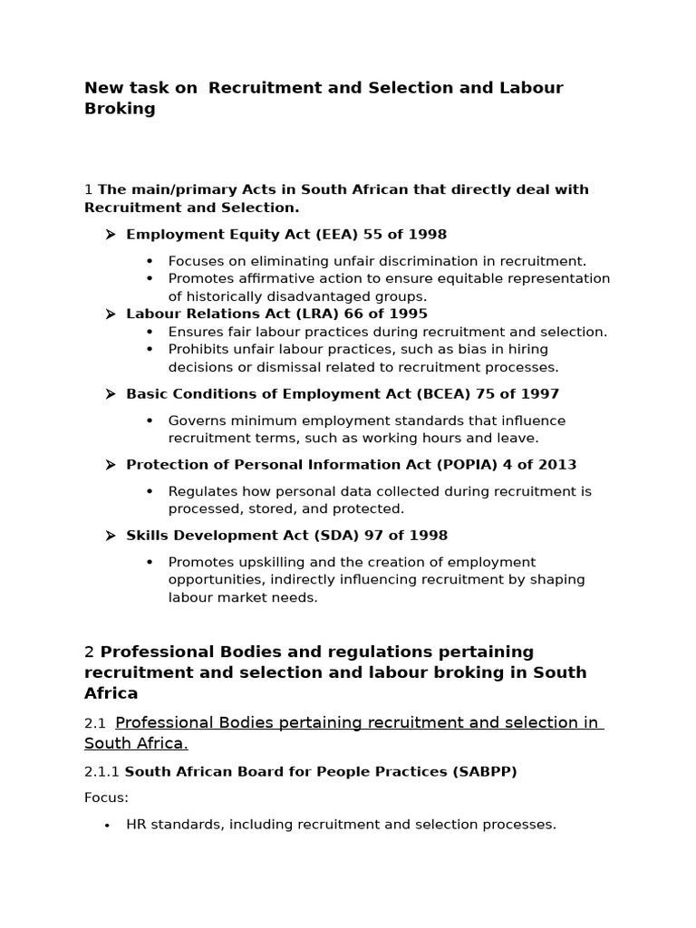 RSA Acts Focusing On Recruitment and Selection 2 | PDF | Labour Law ...