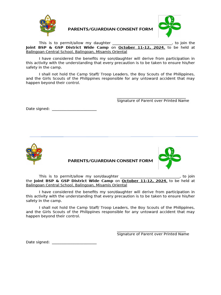 BSP GSP Parent Consent 2 | PDF