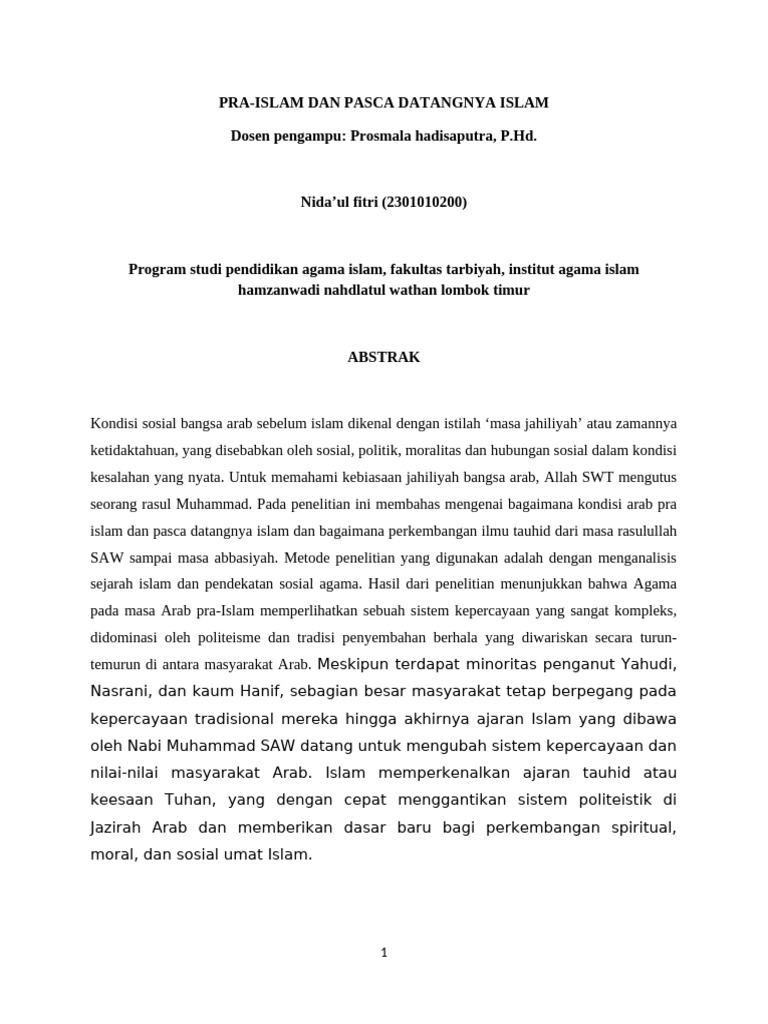 NIDA'ULFITRI (Pra Islam) | PDF