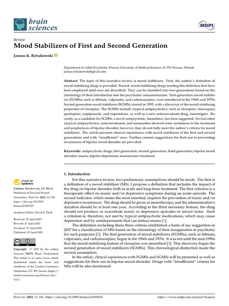 Mood Stabilizers of First and Second Generation | PDF | Bipolar ...