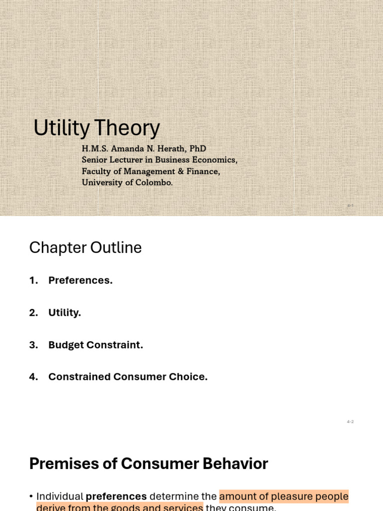 Week 03 - Utility Theory - Handout | PDF | Utility | Economics