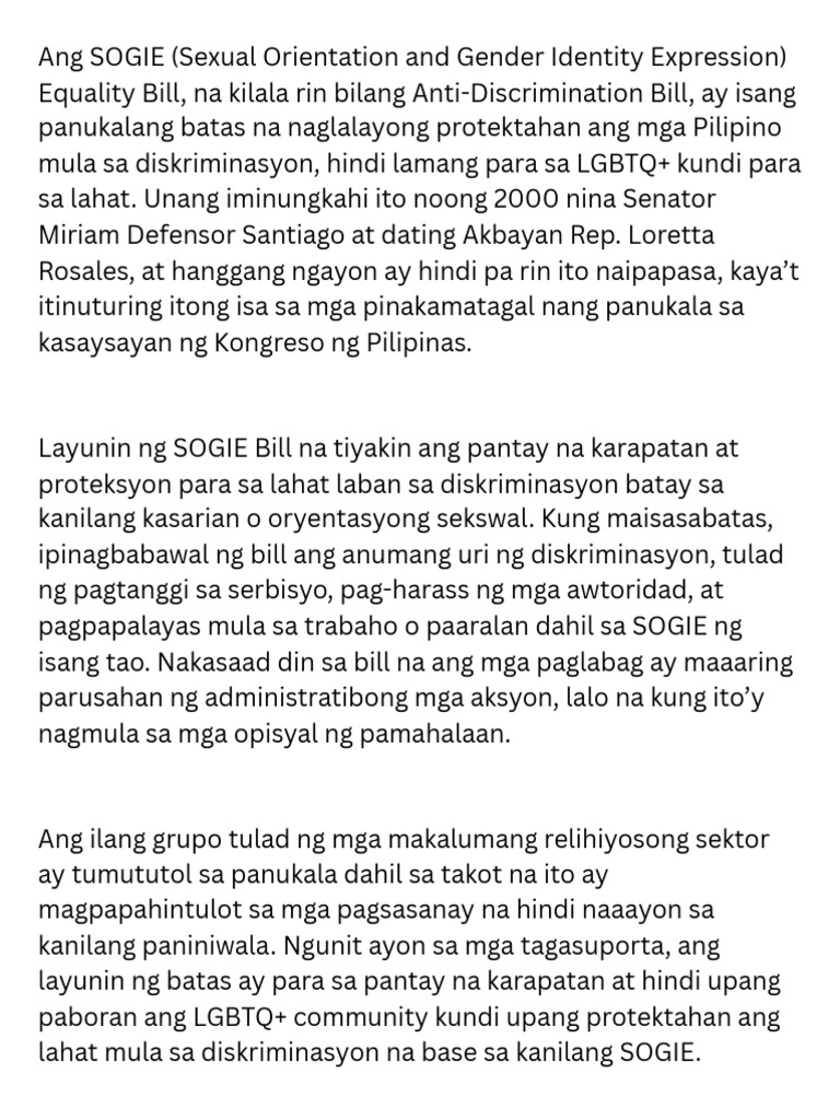 Ang SOGIE (Sexual Orientation and Gender Identity Expression) Equality Bill - 20241114 - 083128 ...