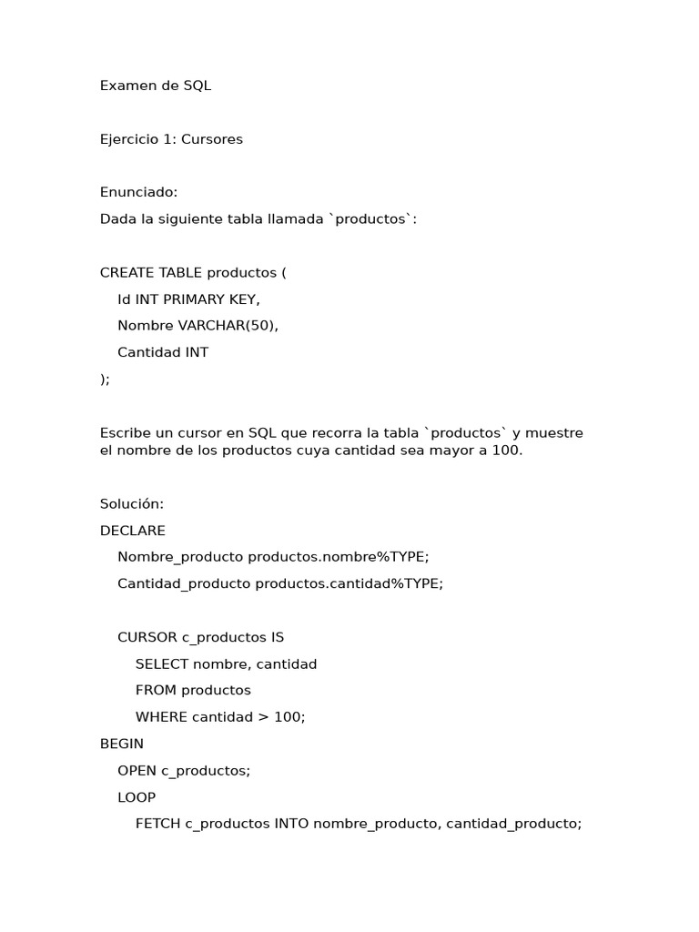Ejercicios de SQL: Cursores, Triggers y Más | PDF