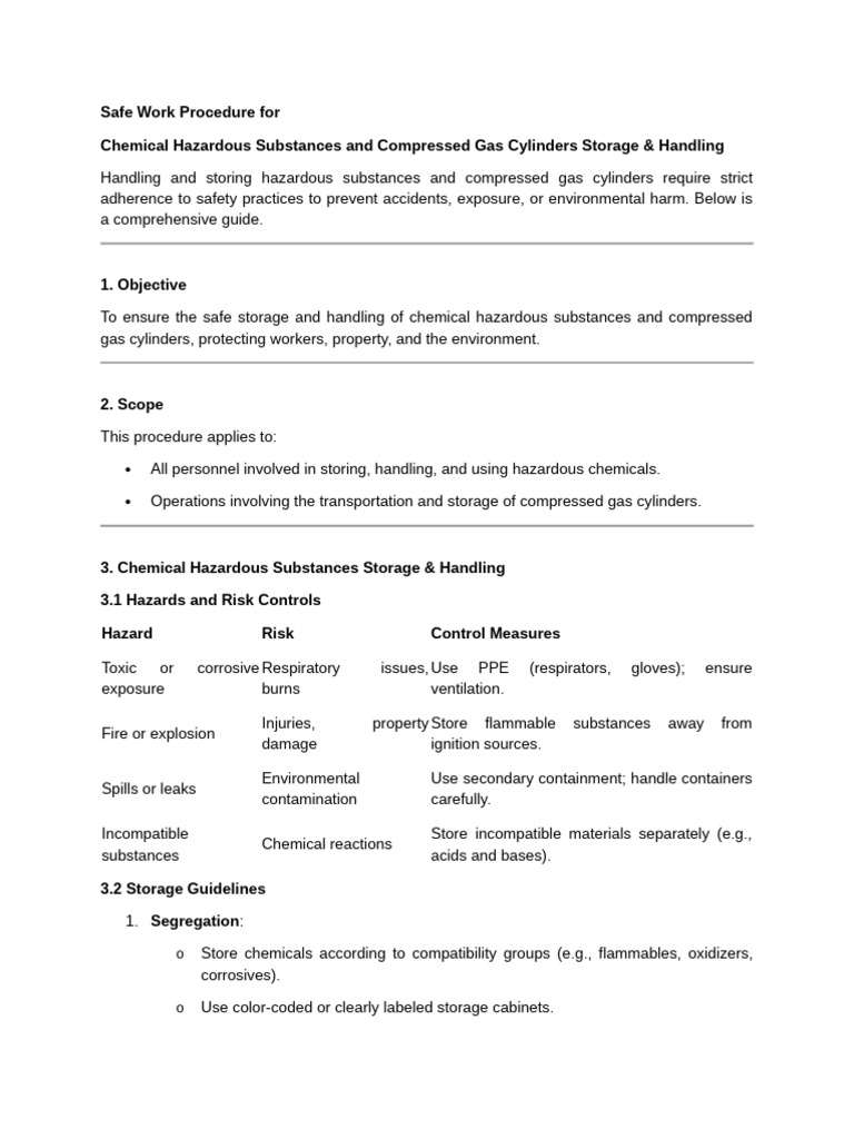 Storage & Handling of Hazardous Chemical Substances & Compressed Gas ...