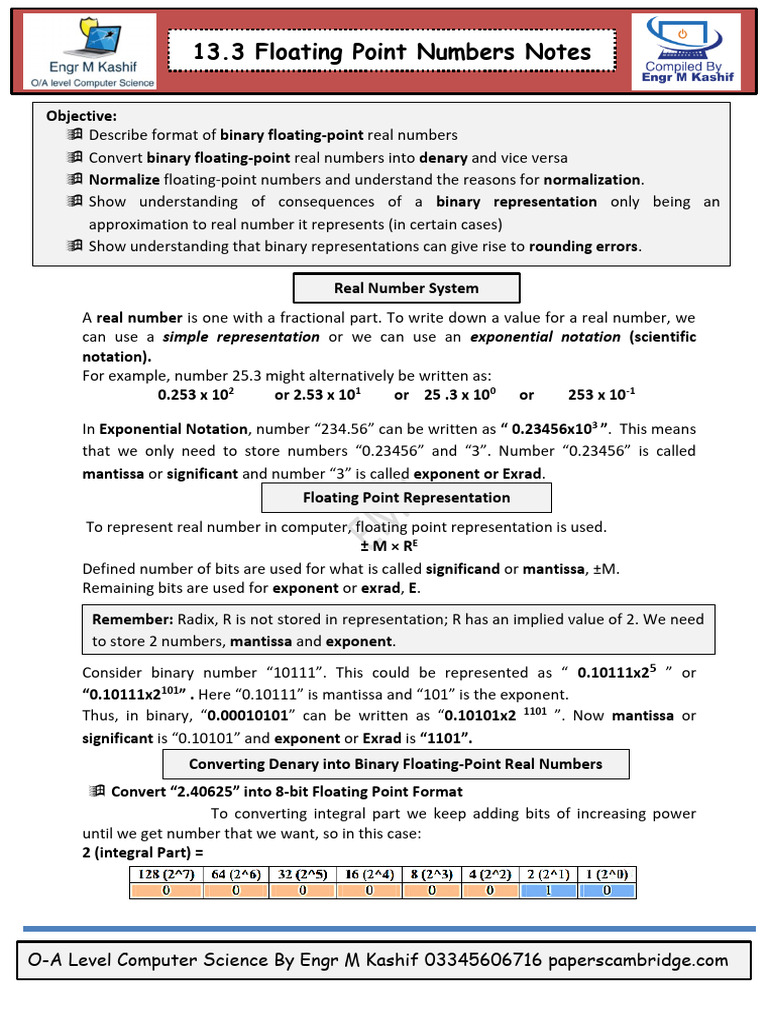 13.3 Floating Point Numbers Notes 2024 | PDF | Decimal | Mathematical ...