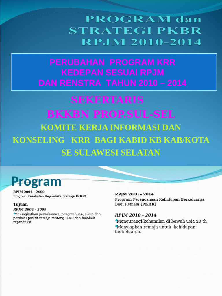 MATERI-PERUBAHAN PROGRAM KRR DALAM RPJM 2010-201 | PDF