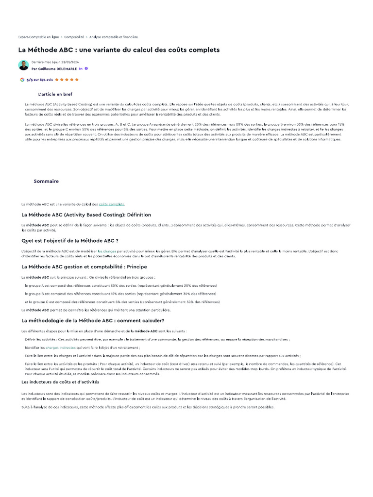 La Méthode ABC - Une Variante Du Calcul Des Coûts Complets | PDF