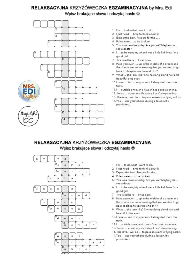 Relaxing Exam Crossword Puzzle | PDF