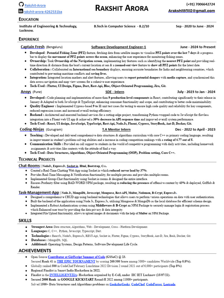Rakshit Arora's Professional Profile | PDF | Computing | Computer ...