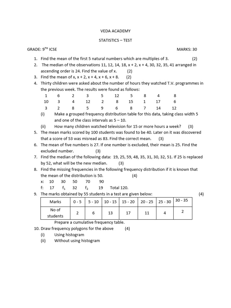 Statistics - Test (2) | PDF