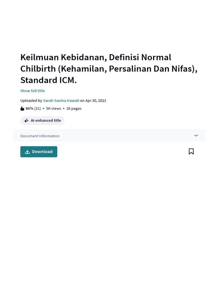 Keilmuan Kebidanan, Definisi Normal Chilbirth (Kehamilan, Persalinan Dan Nifas), Standard ICM ...