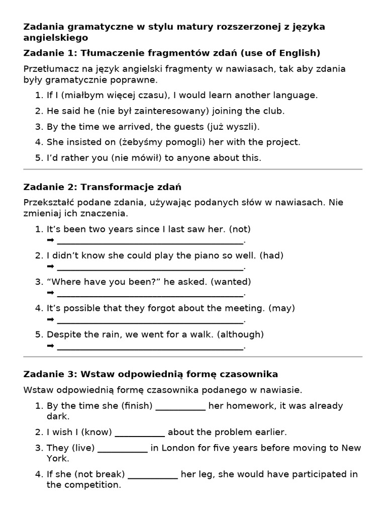 Advanced Matura Grammar Exercises | PDF