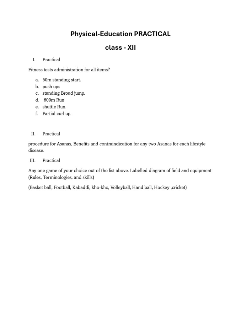 Class XII PE Practical Guide | PDF